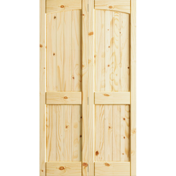 Colonial 4-Panel Arch Top V-Grooved with U-Groove Pine Wood Bifold Int