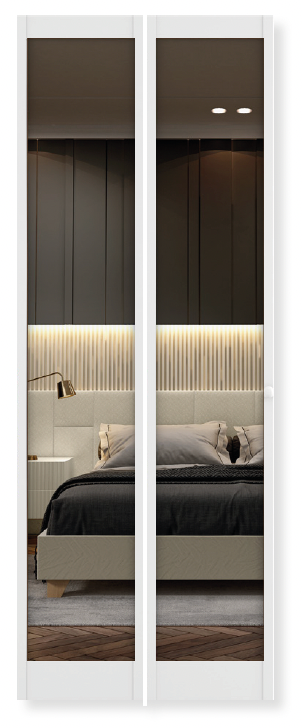 Mirror Pine Wood Bi-fold Interior Door with Hardware - Prefinished Whi