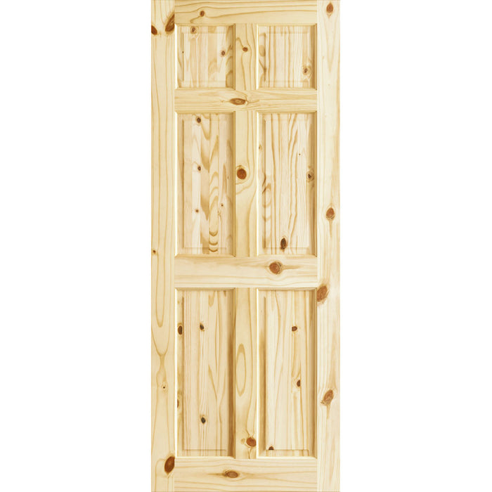 Colonial 6-Panel Pine Wood Interior Door Slab - Knotty Pine